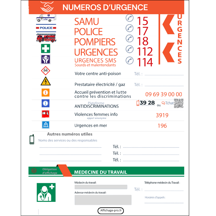 L'affiche numero d'urgence – Affichage-pro.fr